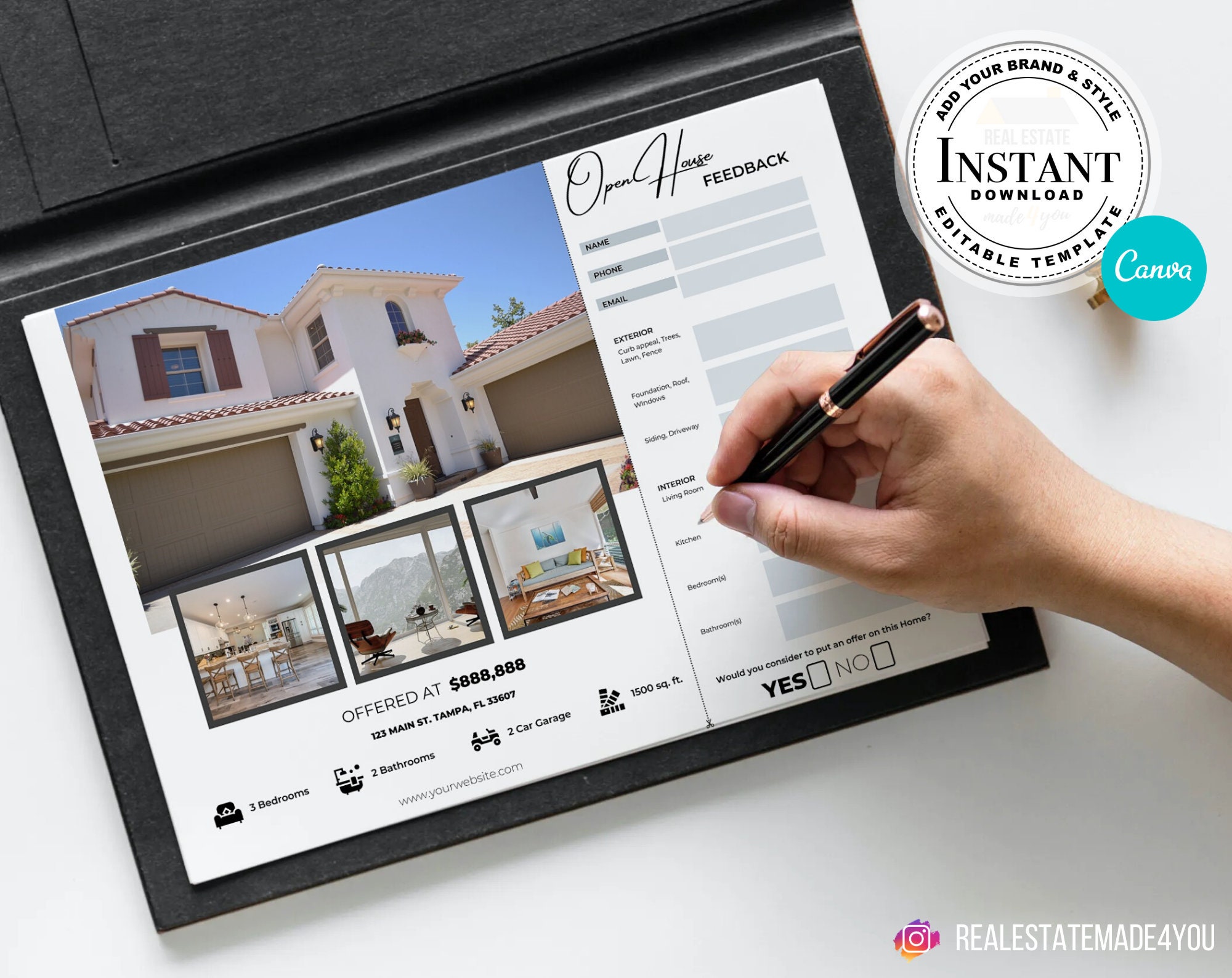 Real Estate Open House Brochure W/ Tear Out Card, Real Estate Template ...
