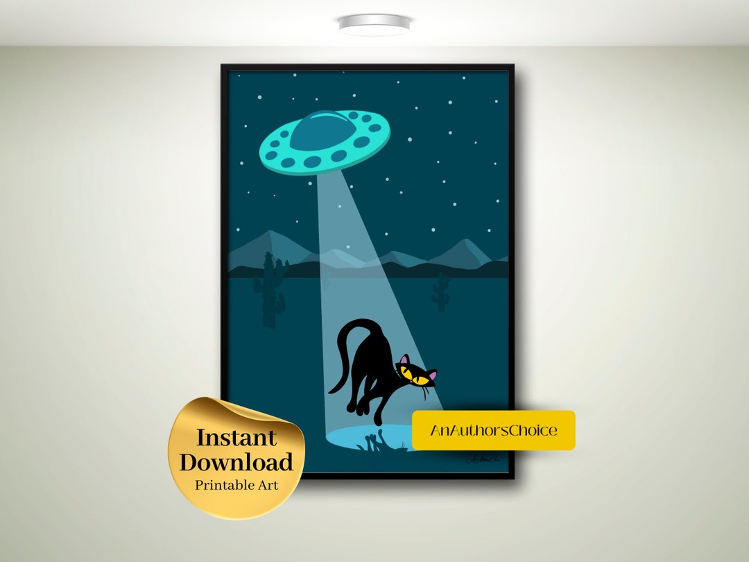 Alien Abduction Cat Digital Download, MCM Wall, Cat Lover Art ...