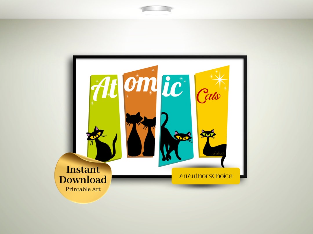Atomic Cats Art Print, Mid Century Modern Cat Poster (digital Download ...