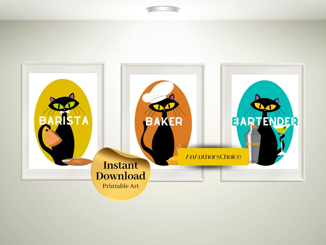 Triple Cat Set Digital Download, Barista, Bartender, Baker, Atomic Cat ...