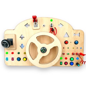 Wooden Car Simulator Busy Board: Toddler Montessori Steering Wheel Toy ...