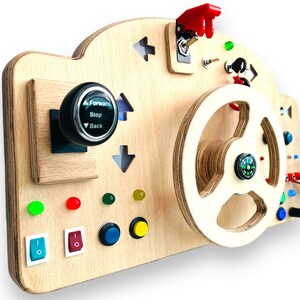Wooden Car Simulator Busy Board: Toddler Montessori Steering Wheel Toy ...