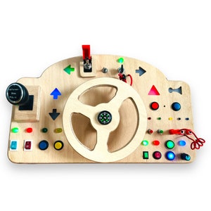Wooden Car Simulator Busy Board: Toddler Montessori Steering Wheel Toy ...