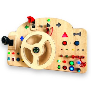 Wooden Car Simulator Busy Board: Toddler Montessori Steering Wheel Toy ...