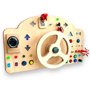 Wooden Car Simulator Busy Board: Toddler Montessori Steering Wheel Toy ...