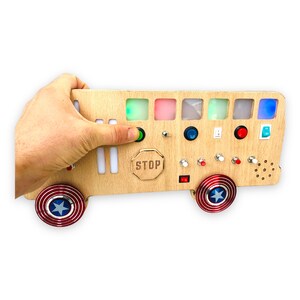Cocomelon School Bus Handmade Wooden Busyboard With Button Switch Led ...
