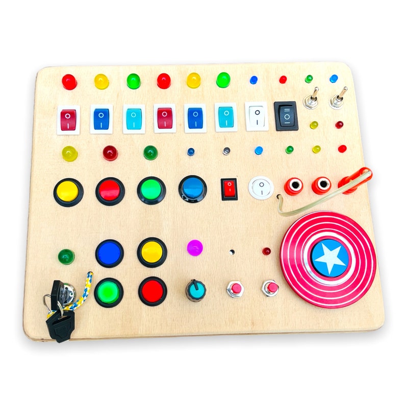 Handmade Montessori Busy Board, Toddler Travel Toy, Lights and Buttons ...