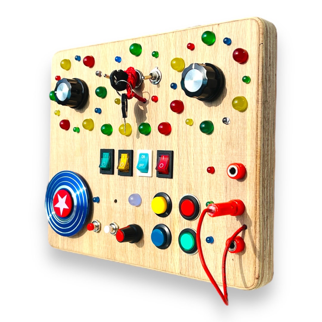 Wooden Montessori Busy Board With Radio Knobs, Fidget Spinner, Toddler ...