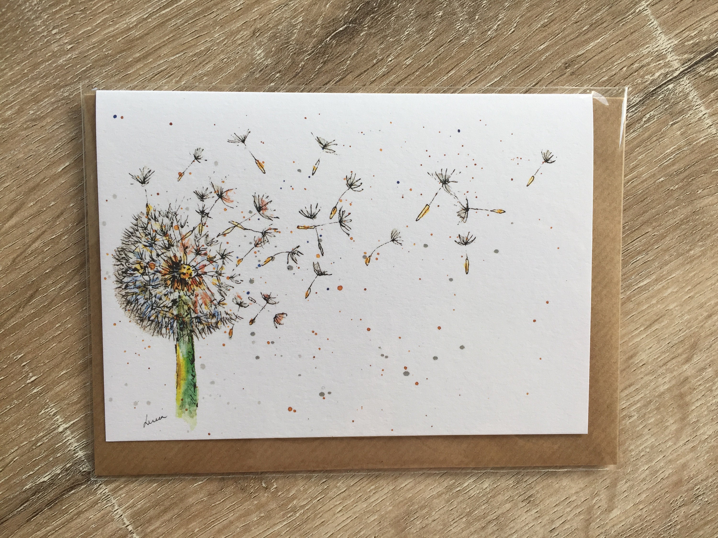 Make a Wish! Dandelion Flower Greeting Card, Handmade, Watercolour and ...