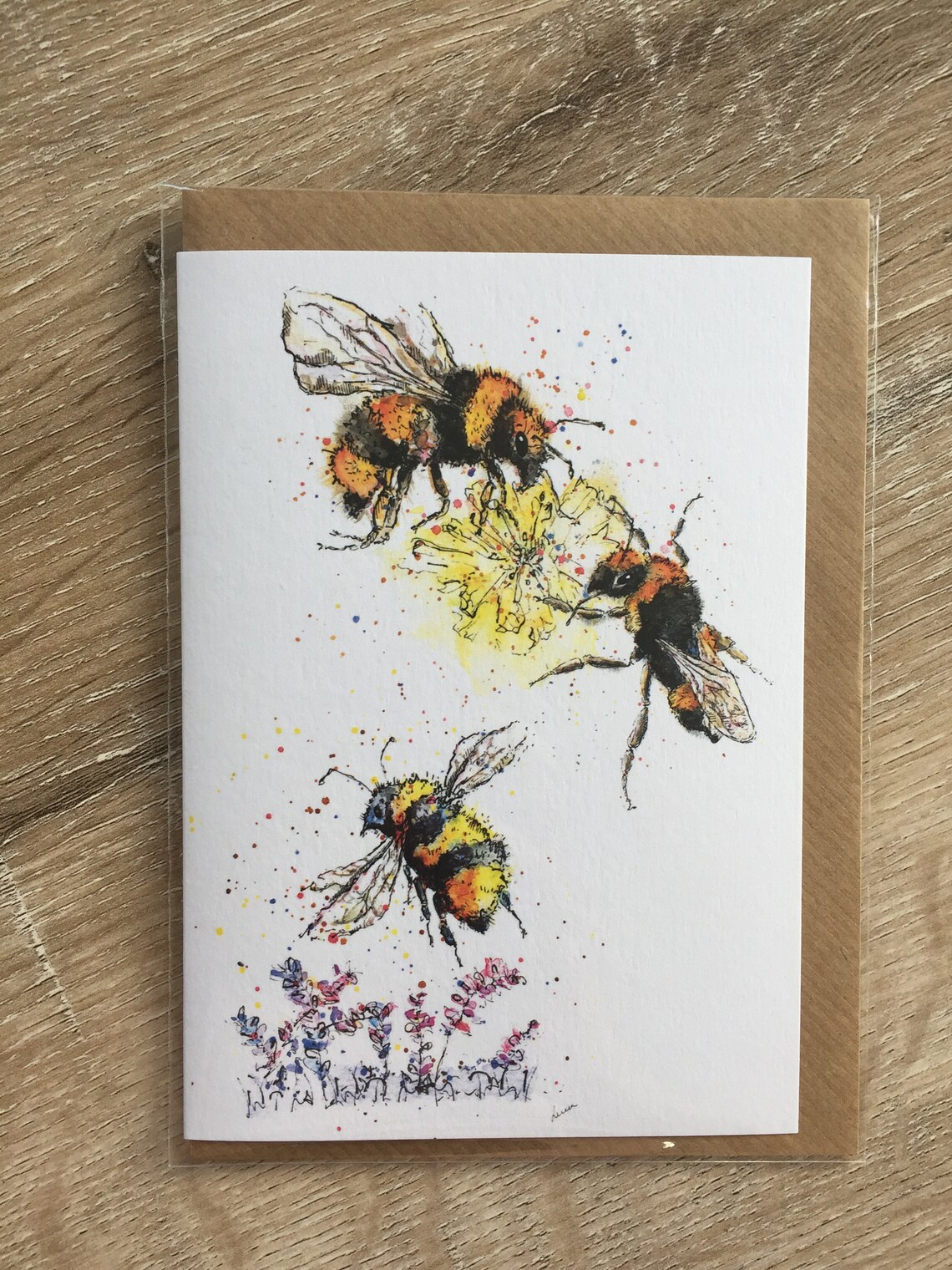 Busy Bees Bee Watercolour Greeting Card, Handmade, Watercolour and Ink ...