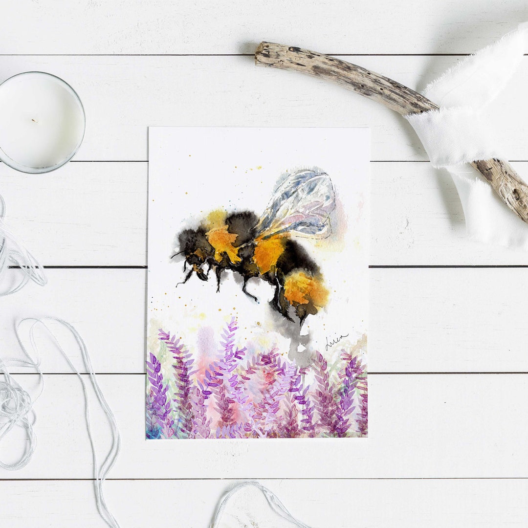 Quit Pollen My Leg! Heather and Bee Watercolour Greeting Card, Handmade ...
