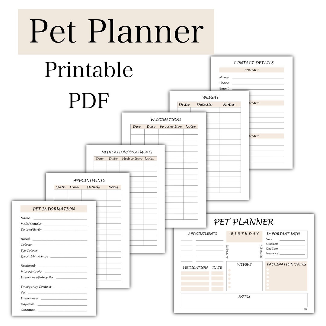 Printable Pet Planners | A4 Landscape for Pet Planner/a5 Portrait for ...
