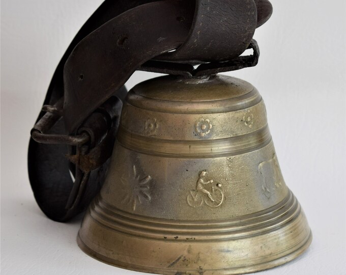 Antique Cast Brass Swiss Glocken Cow Bell With Bicycle and Rider ...