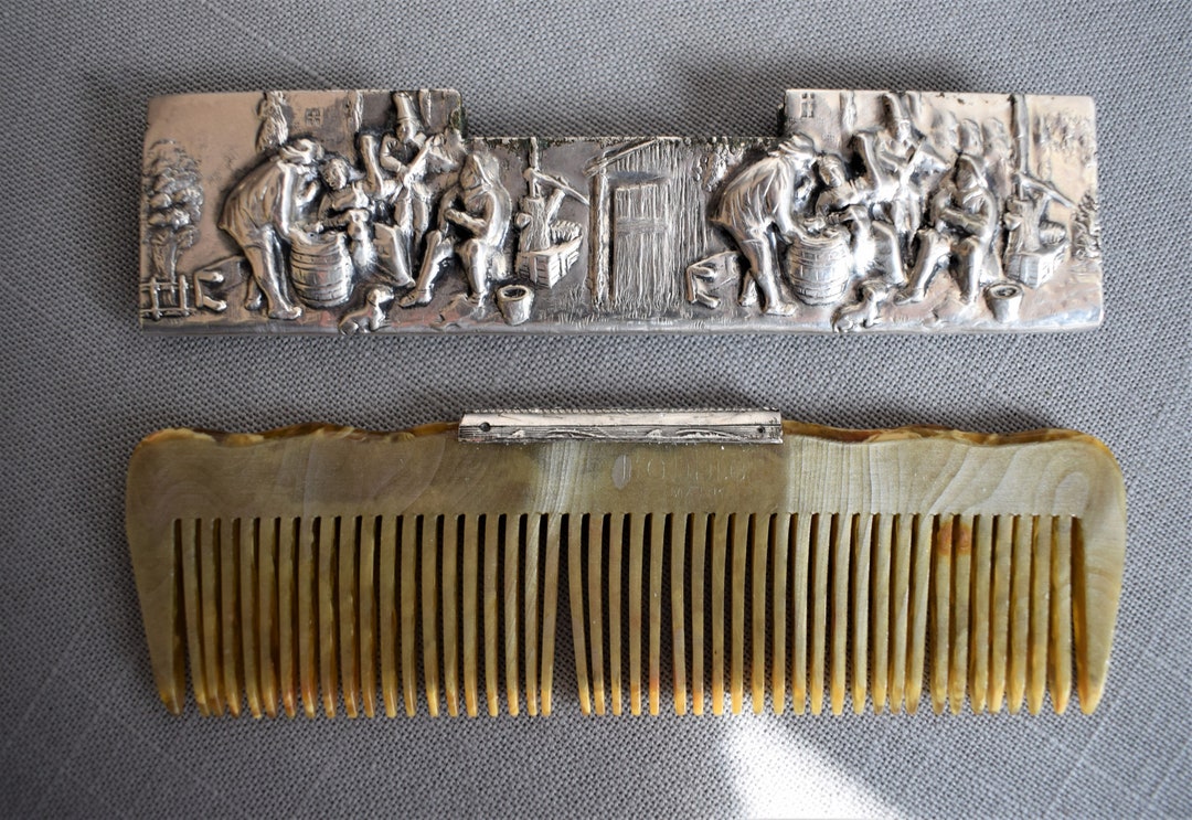 Vintage Denmark Repousse Silver Plate Comb Cover With Lady Bobbie Faux ...