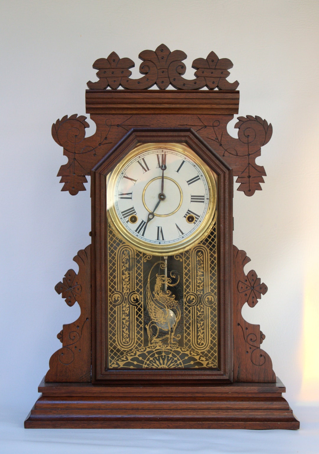 The E. Ingraham and Company 8 Day Time/strike Walnut Kitchen Clock With ...