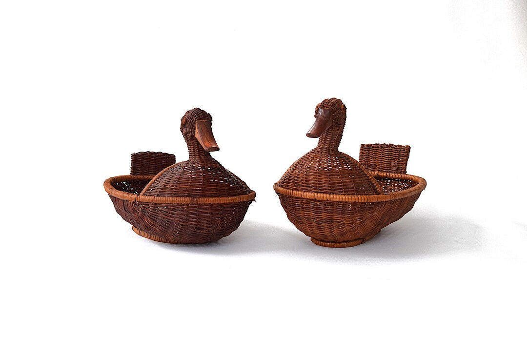 Vintage Rattan Decorative Duck Basket With Carved Wooden Bill, 12" - Etsy