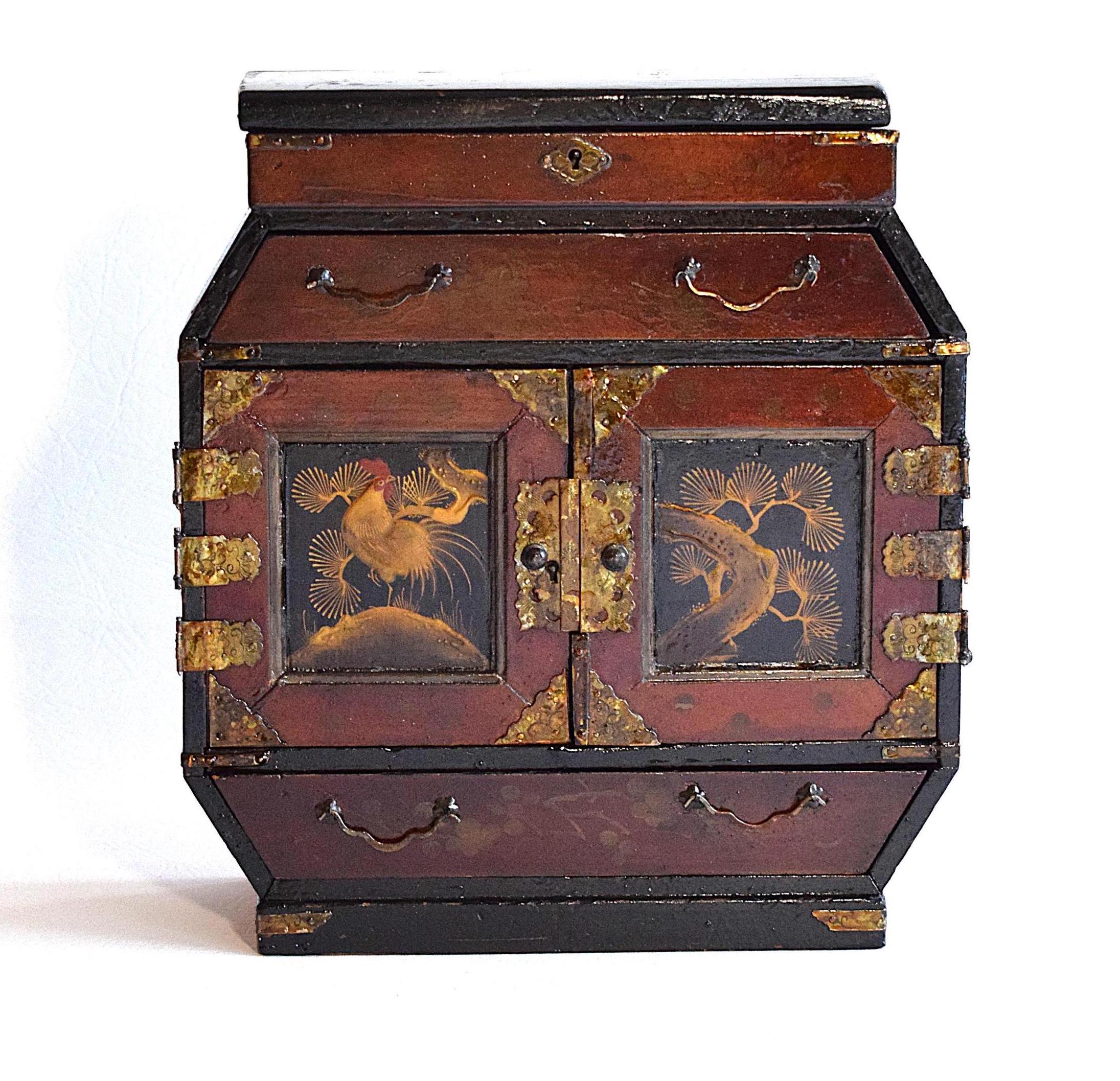 Meiji Japanese Gilt Kodansu (lacquer Cabinet) With Rooster and Brass ...