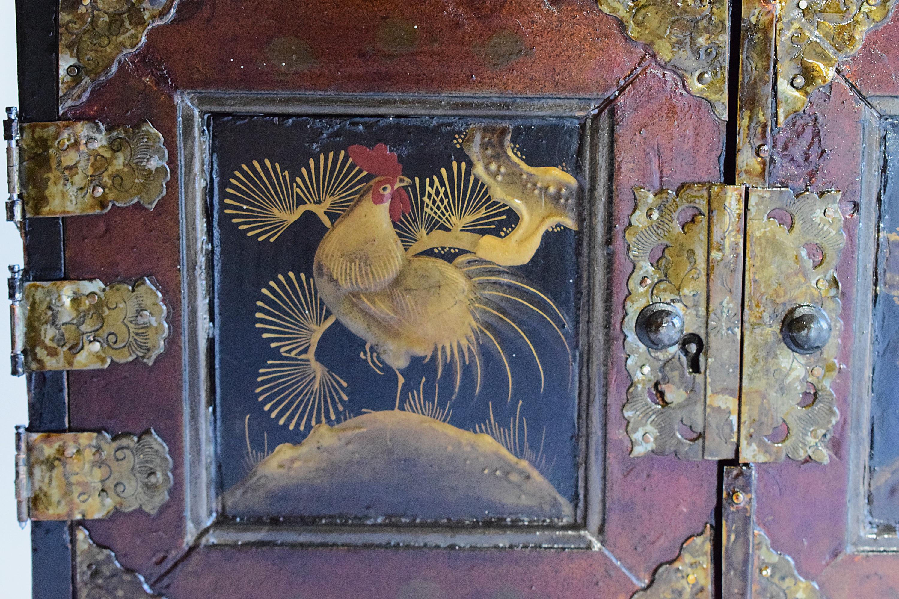 Meiji Japanese Gilt Kodansu (lacquer Cabinet) With Rooster and Brass ...