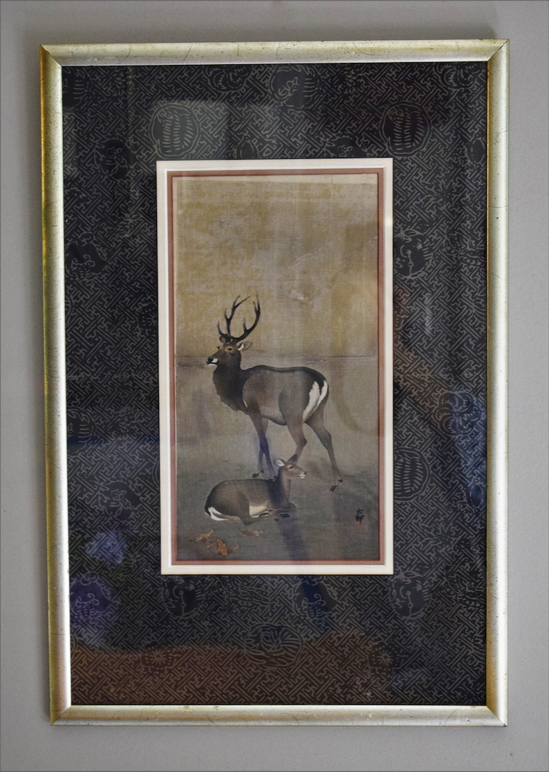 Ohara Koson "stag and Recumbent Doe" Signed Woodblock Print Ca 1910, 24 ...