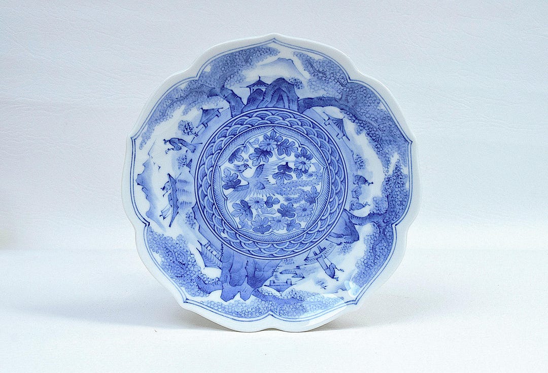 Vintage Andrea by Sadek Blue and White Porcelain Lotus Edged Serving ...