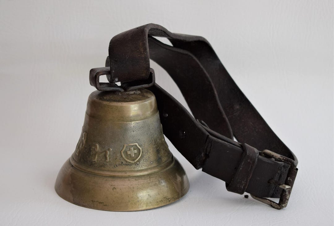 Antique Small Cast Brass Swiss Glocken Cow Bell With Dog, Cow, and ...