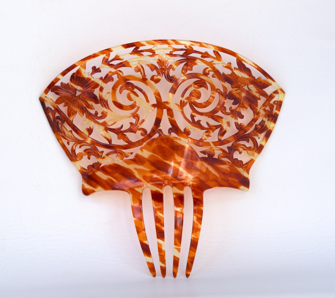 Large Vintage Spanish Faux Tortoiseshell Mantilla Peineta With Scrolls ...