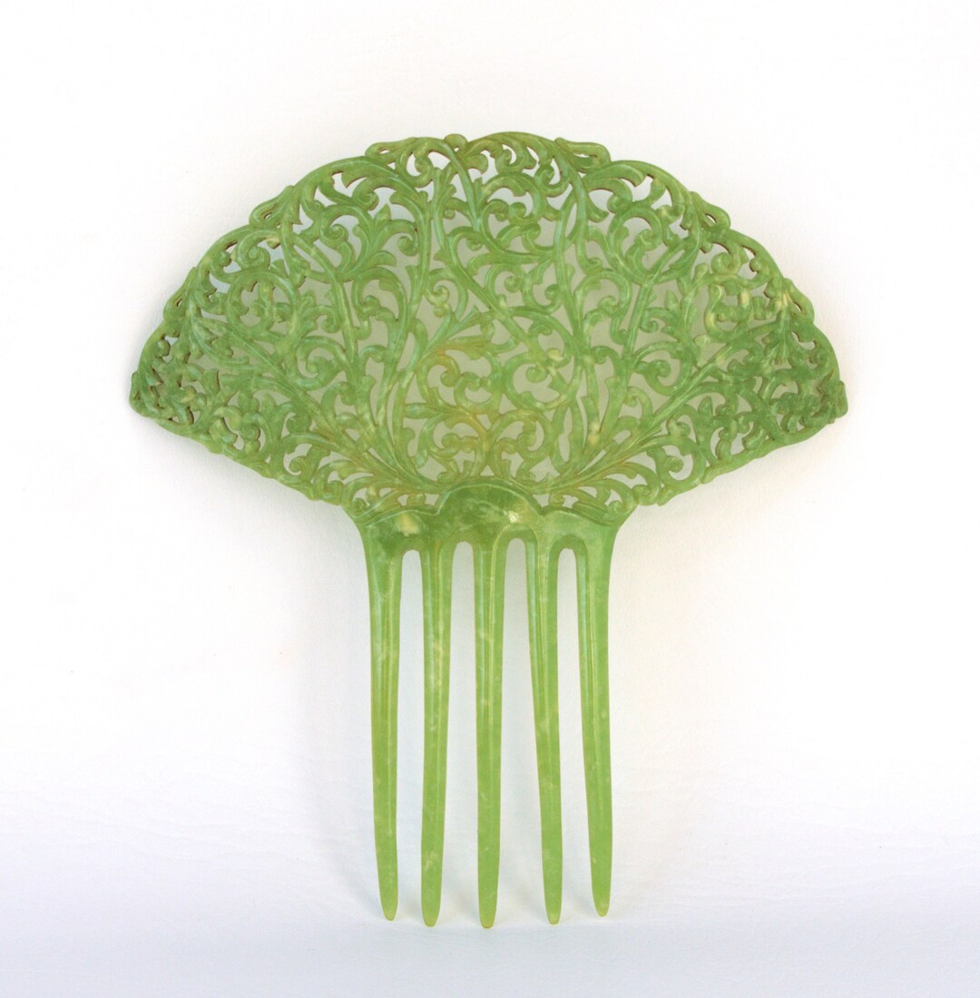 Vintage Art Nouveau Style Filigree Jade Green Celluloid Hair Comb, Ca ...