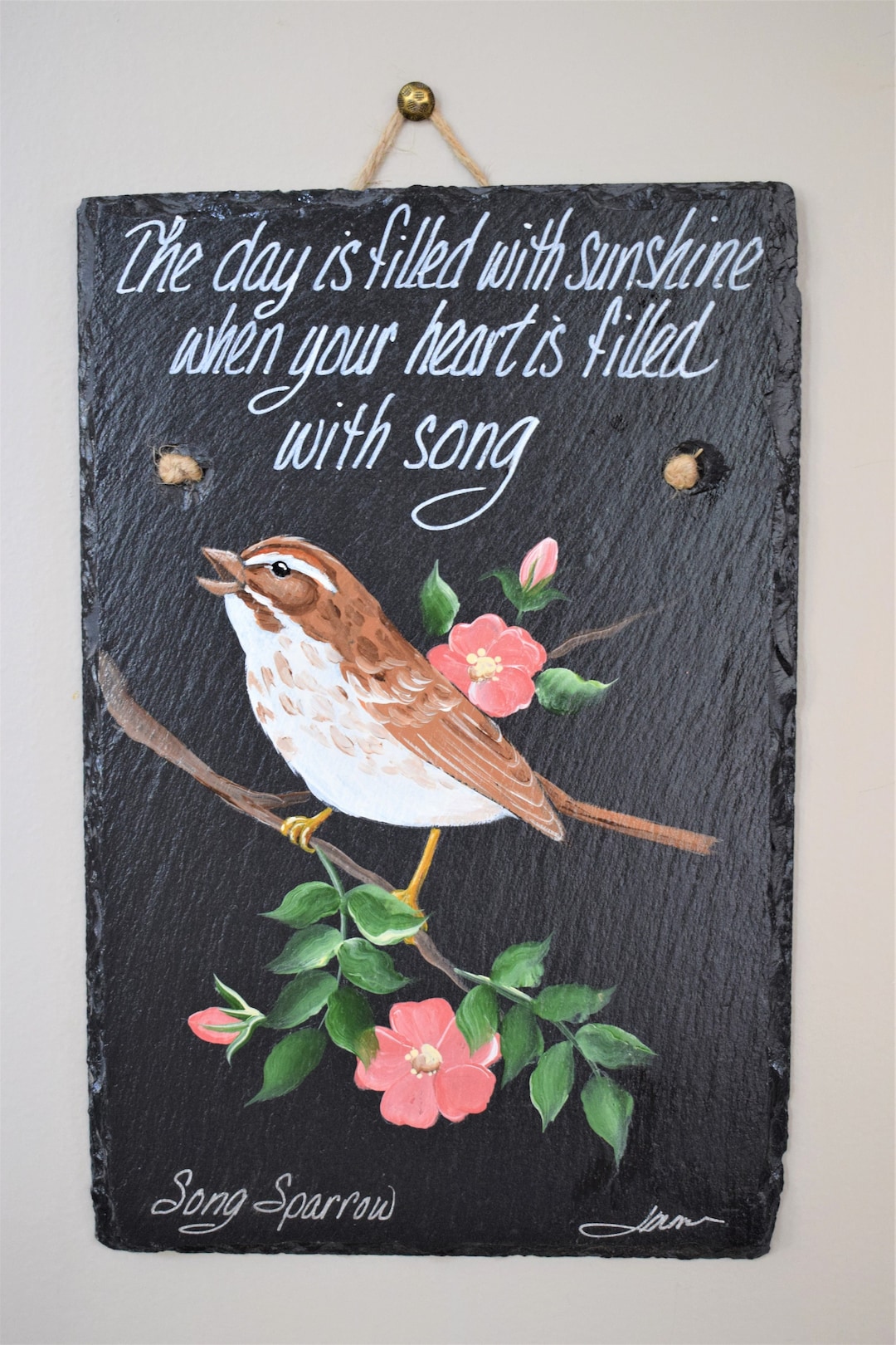 Vintage Hand Painted Slate - Song Sparrow, 12 X 8, Signed - Etsy