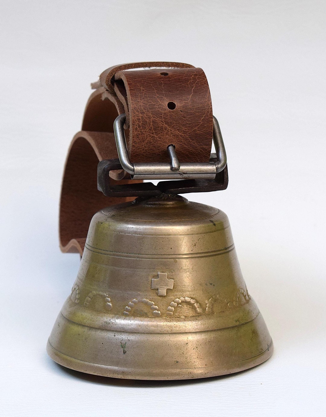 Antique Swiss Cast Bronze Cow Bell With Swiss Cross, Garland Motif and ...