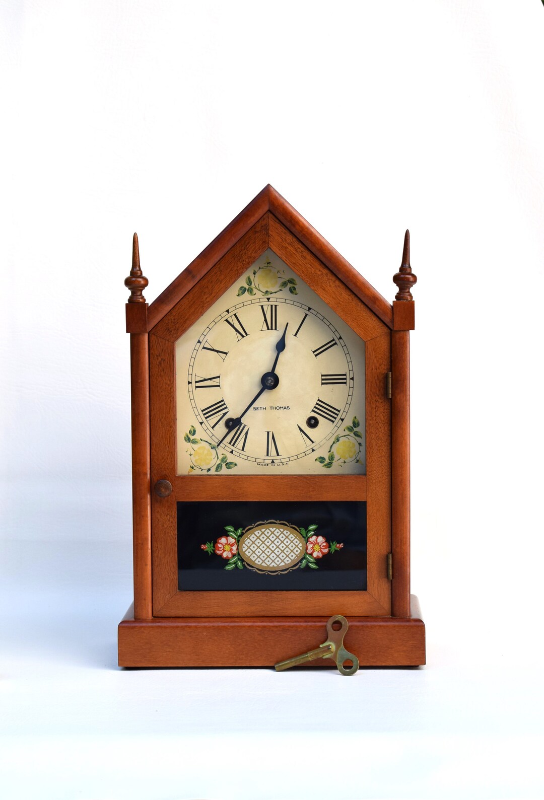 Seth Thomas Twin Spire Gothic Mantel Steeple Clock sharon 8 Day Key ...