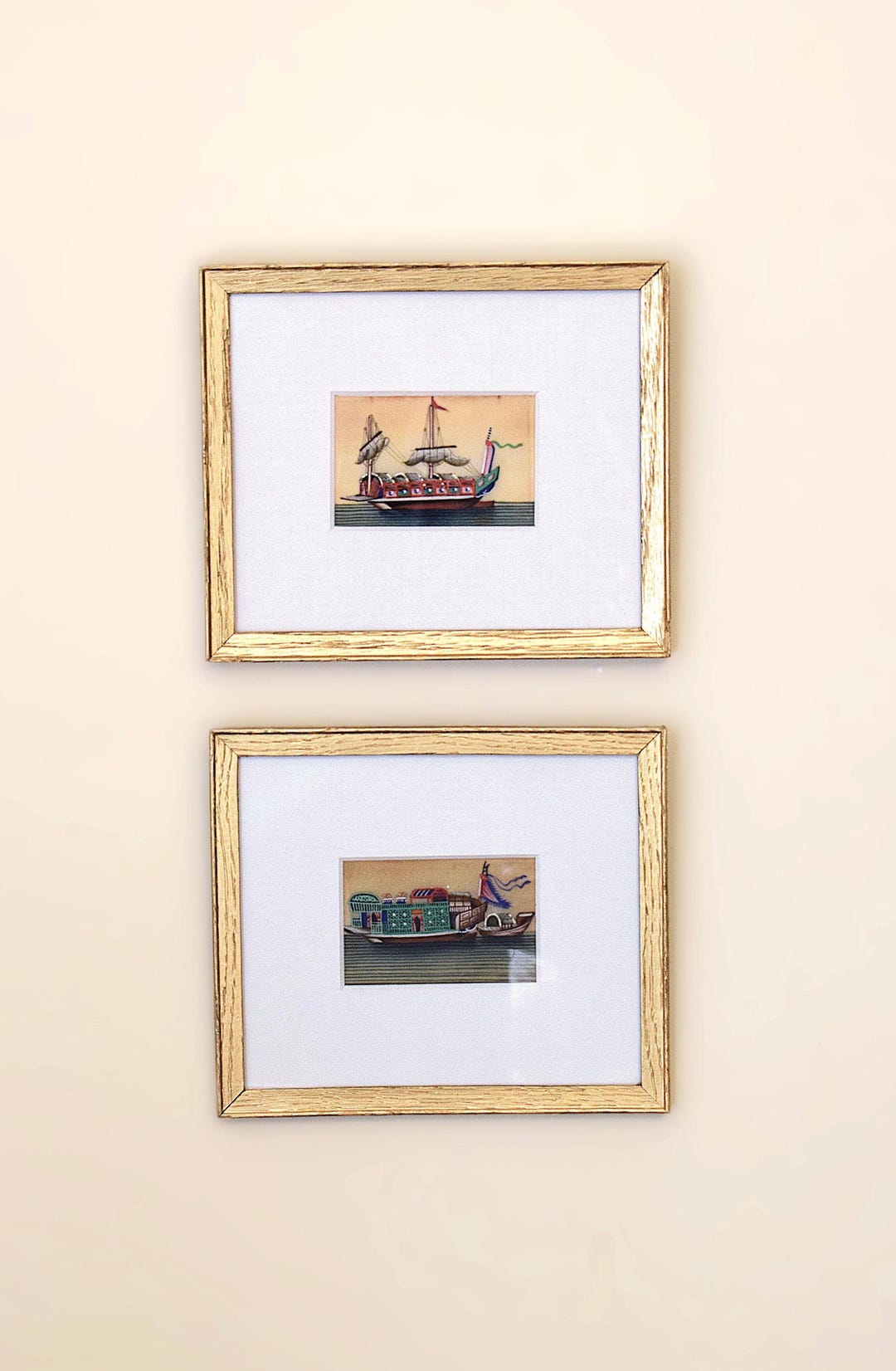 19th Century Chinese Junk & Sampan Boat Paintings on Pith Paper ...