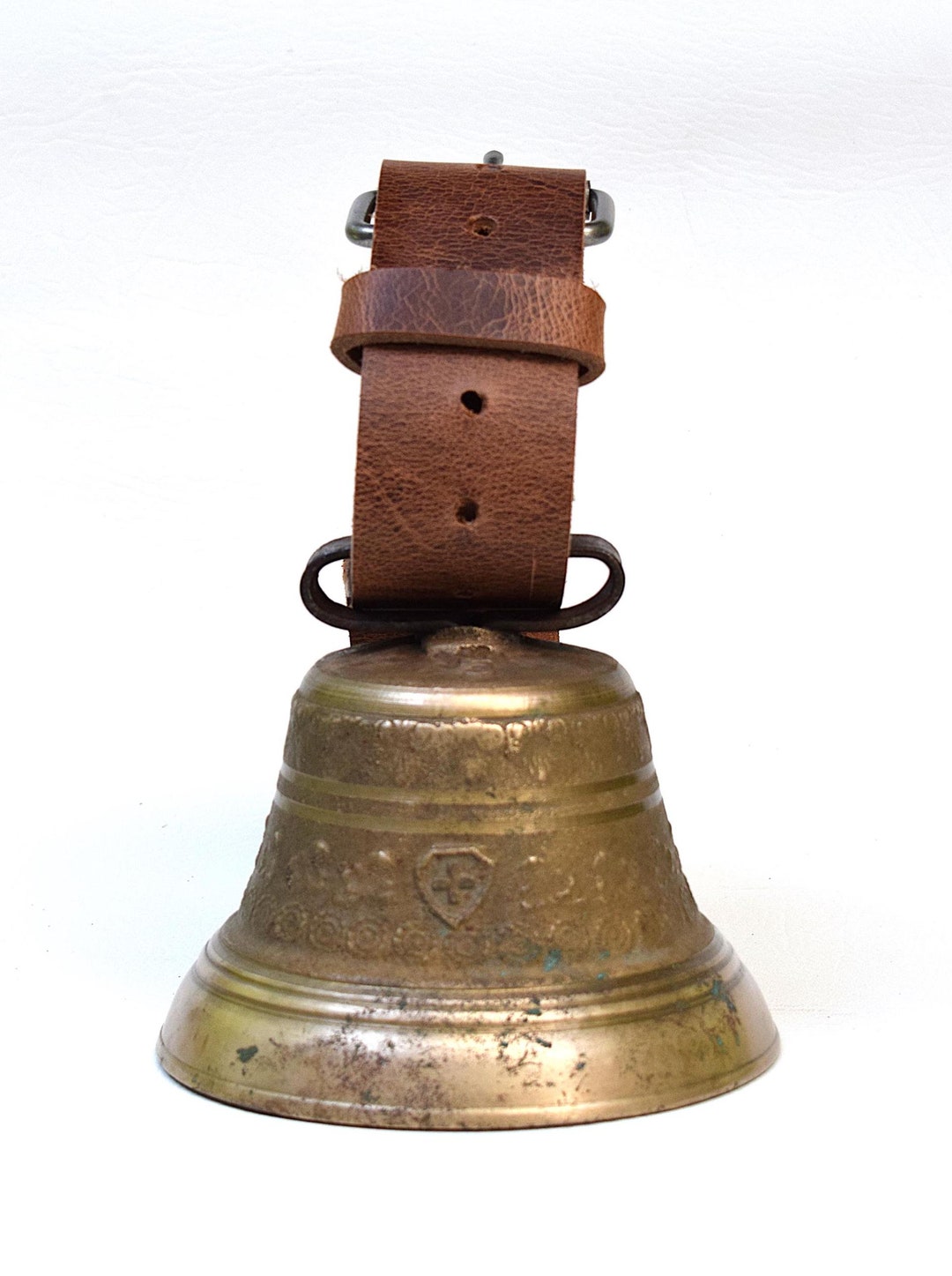Antique Swiss Cast Bronze Cow Bell With Swiss Shield, Floral Motif and ...