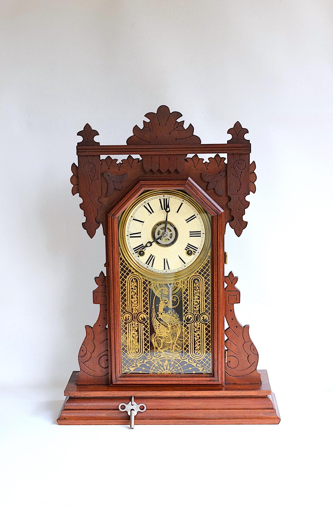 The E. Ingraham and Company 8 Day Time/strike Walnut Kitchen Clock With ...