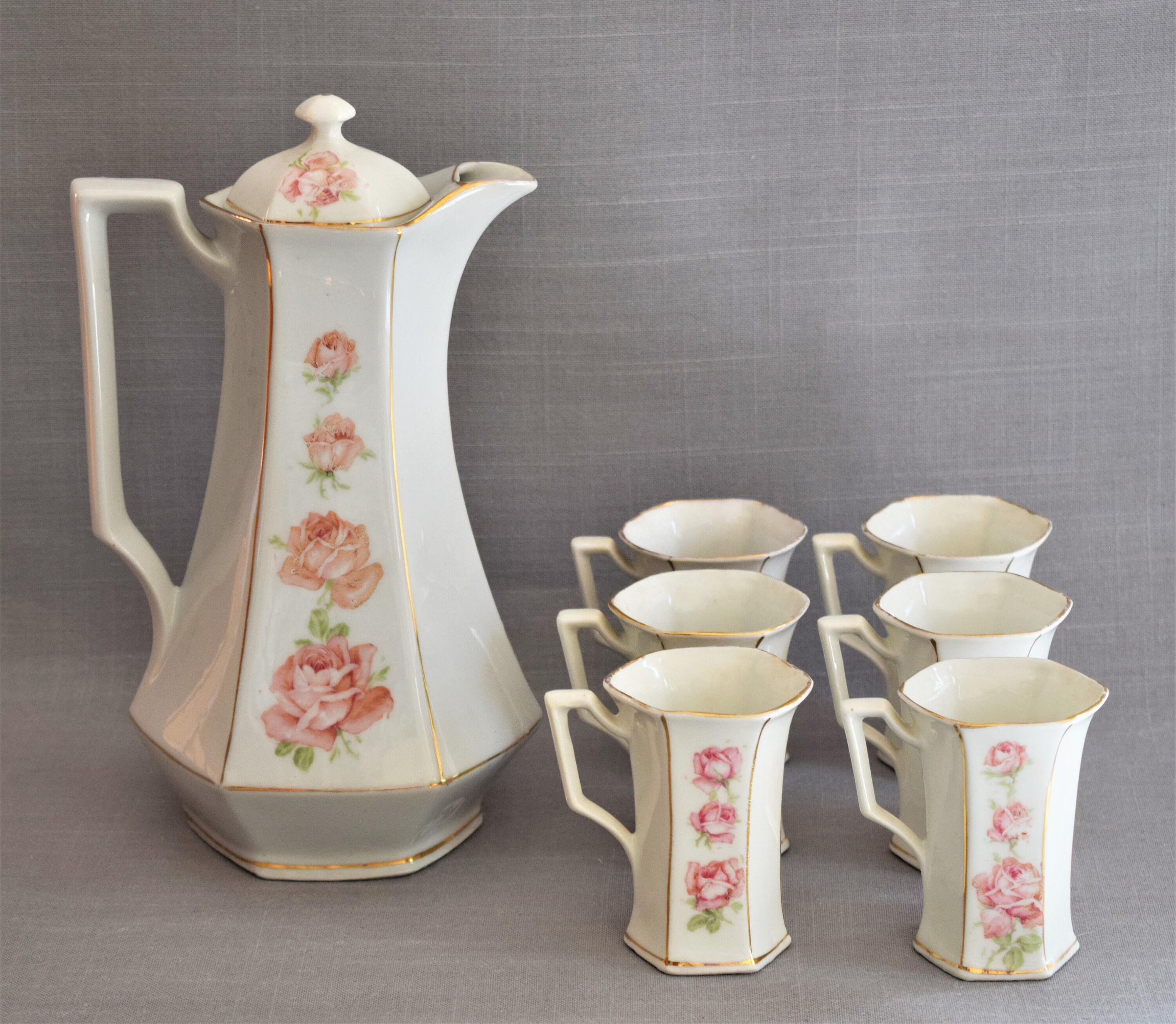 German Porcelain Chocolate Pot With 6 Demitasse Cups Hand | Etsy