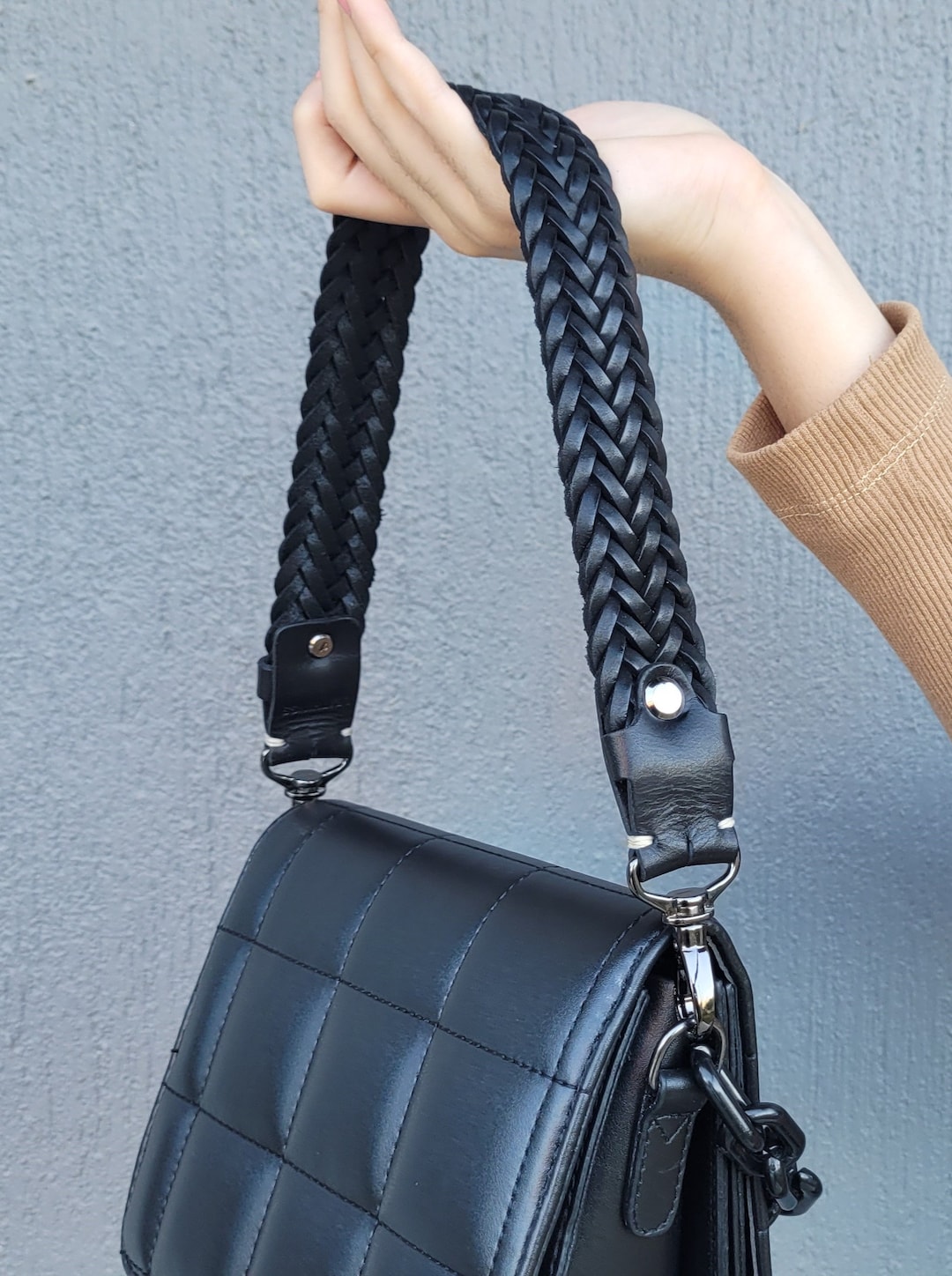 Long Braided Leather Bag Strap, Bag Replacement Strap Ready High ...