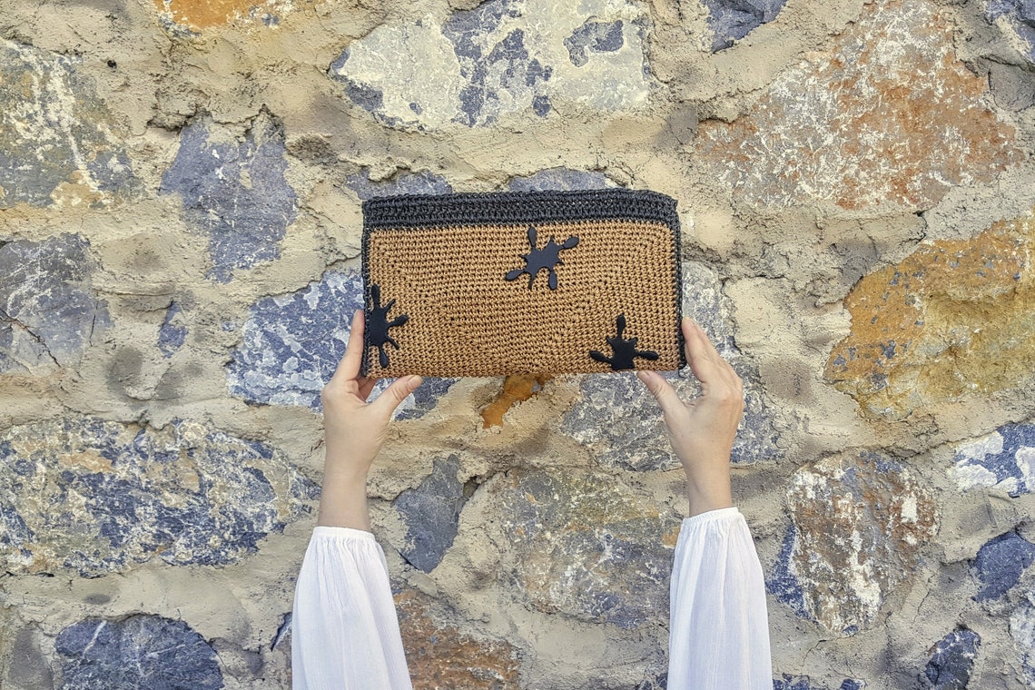 Crochet Raffia Clutch in Tan Straw Summer Bag Raffia Clutch | Etsy