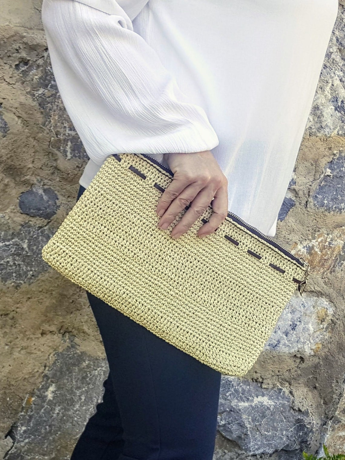 Crochet Raffia Clutch in Tan Straw Summer Bag Raffia Clutch - Etsy