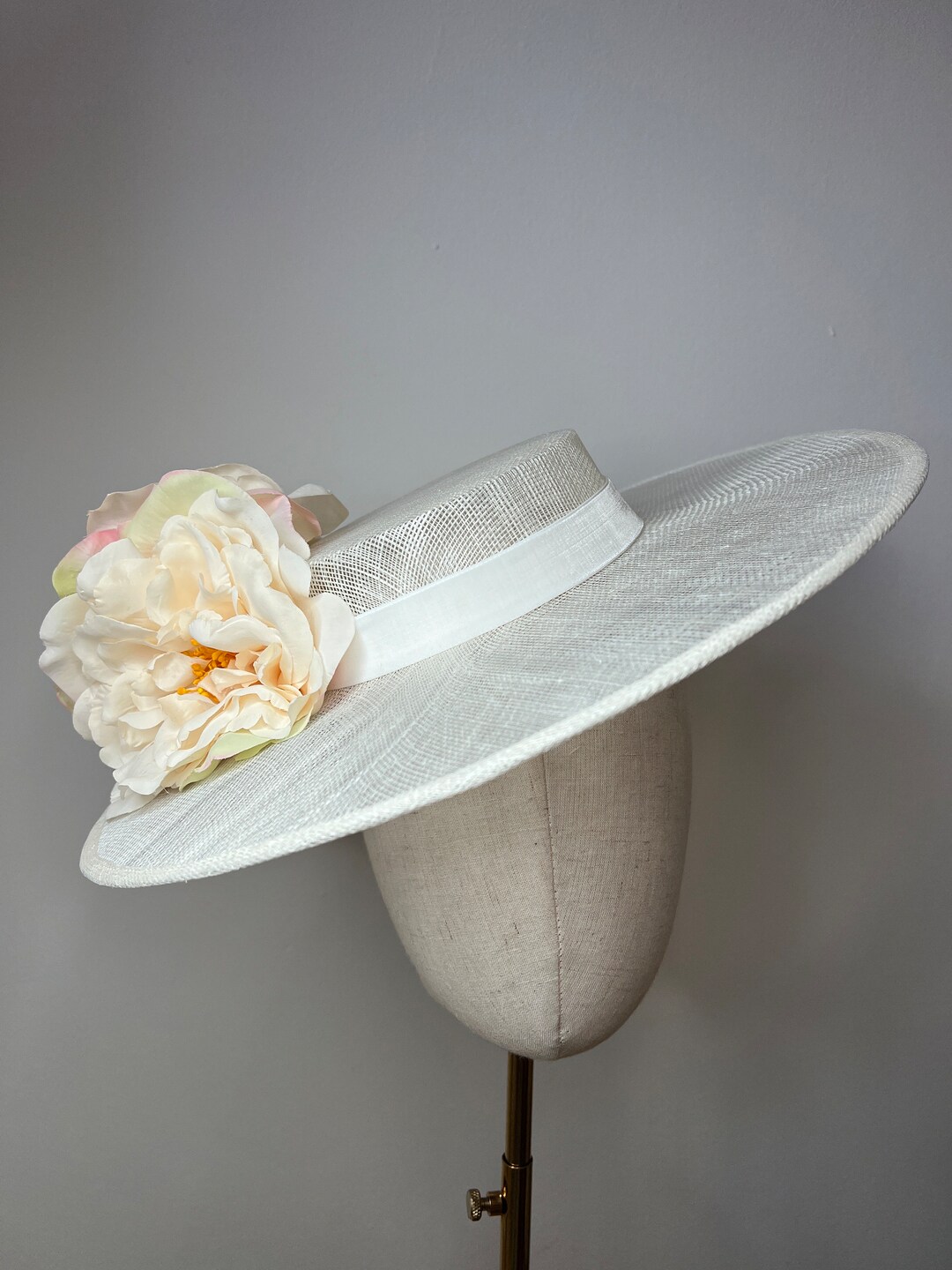 Stunning Ivory Sinamay Boater With Peony Flowers & Beautiful Ivory ...