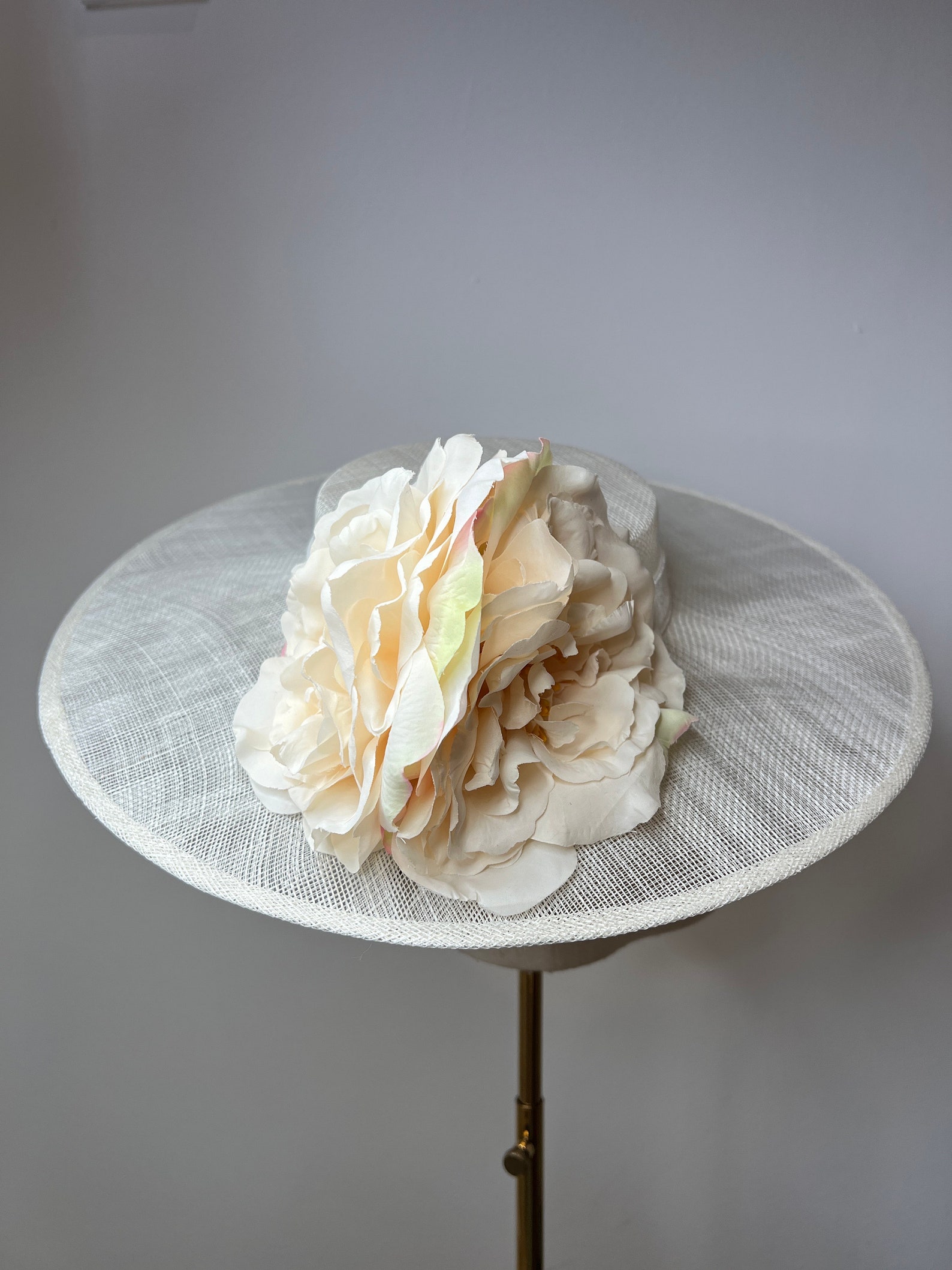 Stunning Ivory Sinamay Boater With Peony Flowers & Beautiful Ivory ...