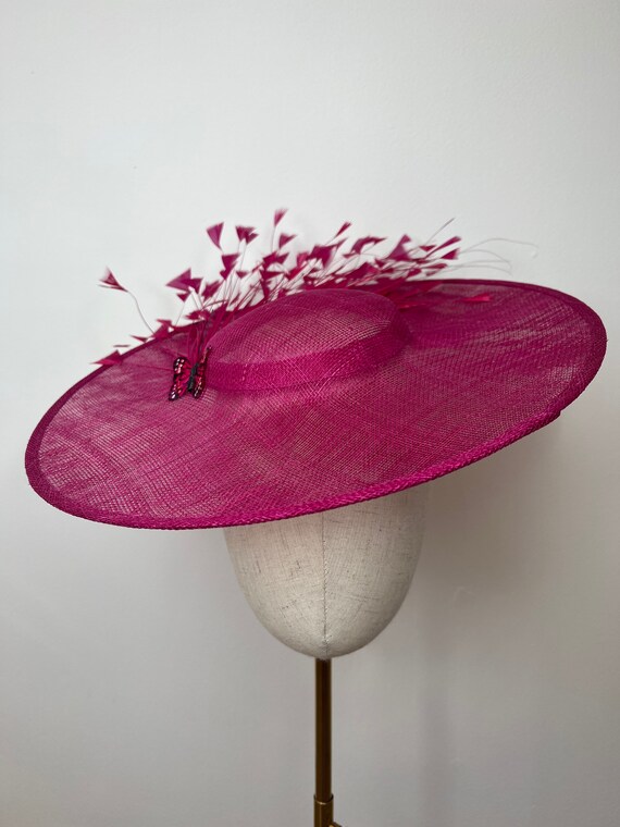 Cerise Pink Sinamay Fascinator Feathers & Butterfly - Etsy