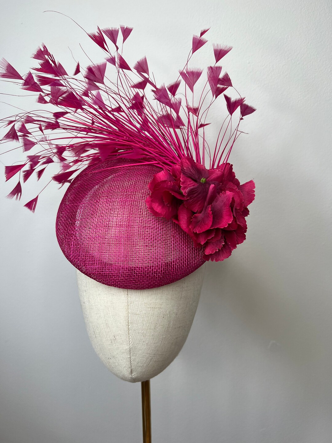 Cerise Pink Feather Fascinator: Sinamay Hydrangea Headpiece - Etsy