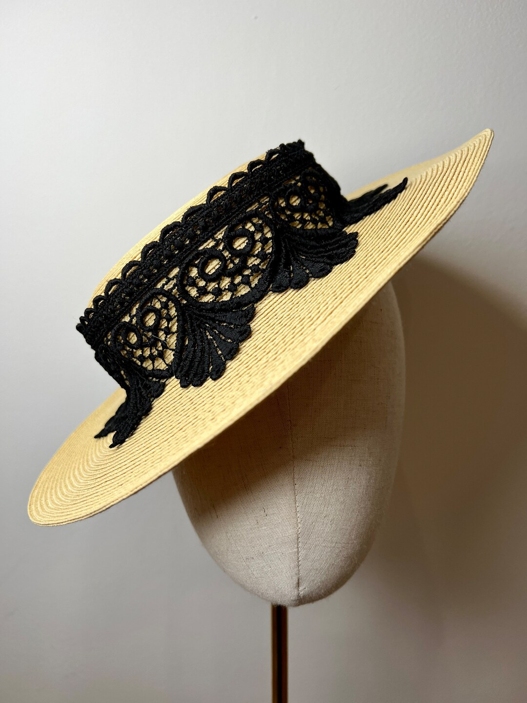 Black Lace Boater Fascinator: Natural Polybraid Wedding Hat - Etsy Canada