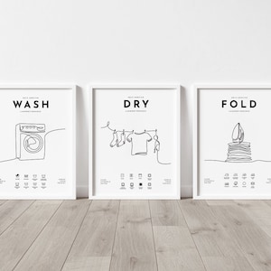 Lr05/wash-dry-fold, Laundry Room Poster, Three Pieces Print Set, Single ...