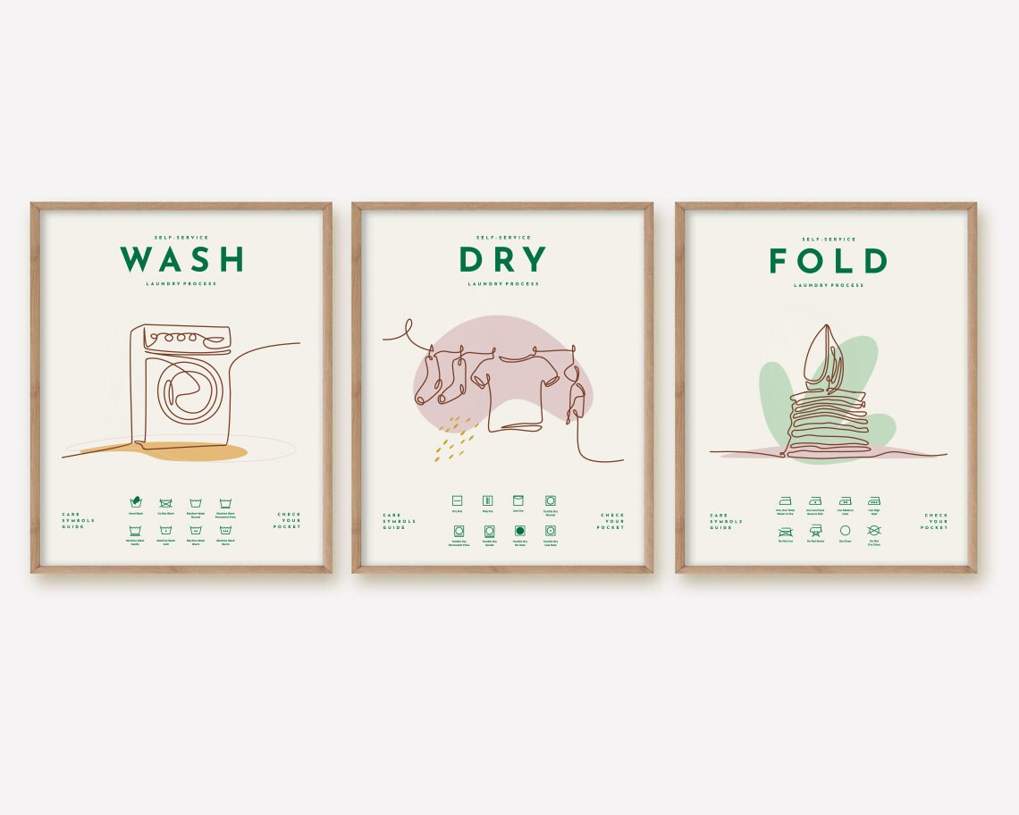 Lr07/wash-dry-fold, Laundry Room Poster, Three Pieces Print Set, Single ...