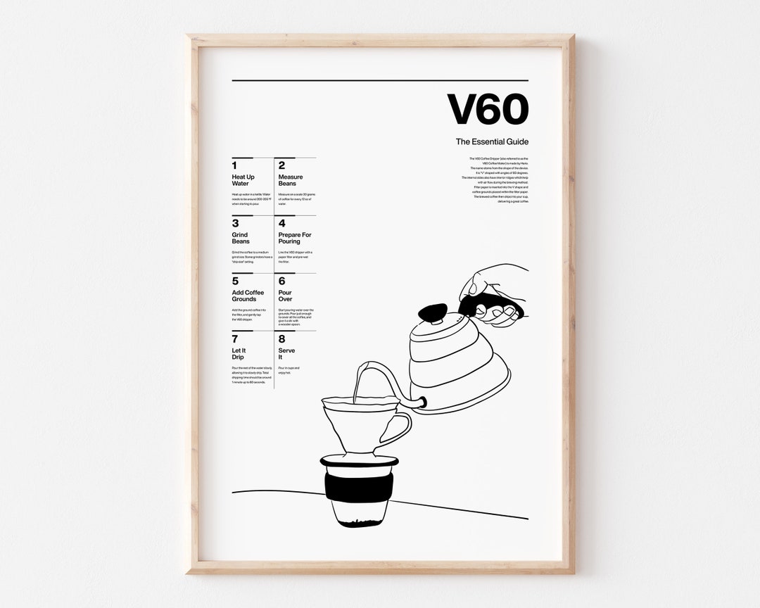 V60 Coffee Brewing Guide Print, Minimalist Line Art (digital Download ...