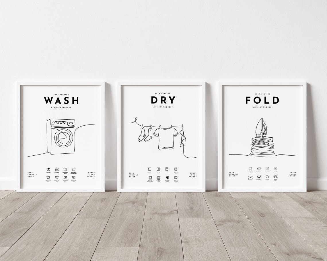 Lr05/wash-dry-fold Laundry Room Poster Three Piece Print - Etsy