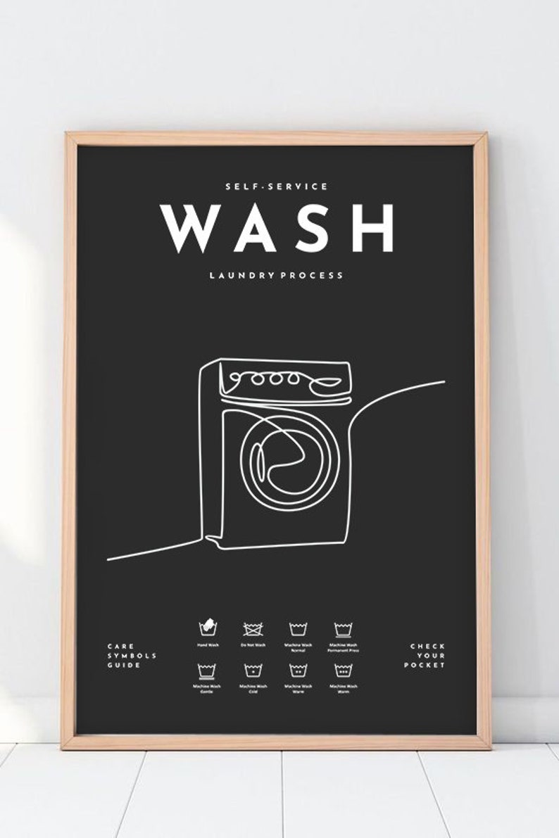 Laundry Room Art Prints, Wash Dry Fold, Minimalist Line Art (digital ...