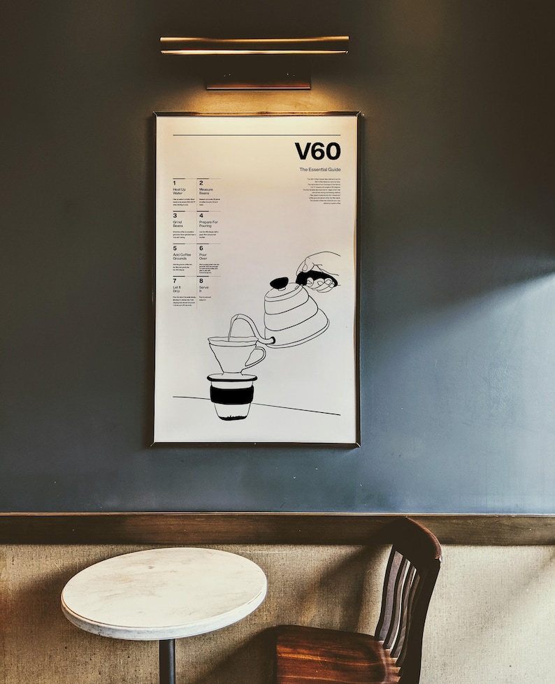 V60 Coffee Brewing Guide Print, Minimalist Line Art (digital Download ...