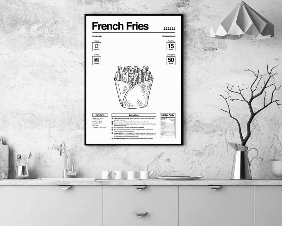 Homemade French Fries Recipe 3 Color Print Art, Easy Cooking Recipe ...