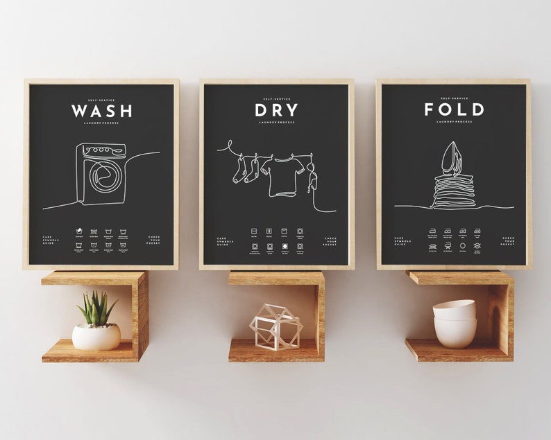 Lr06/wash-dry-fold Laundry Room Poster Three Pieces Print - Etsy